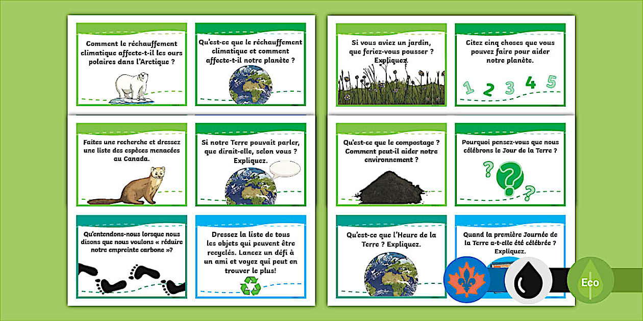 Environmental Intermediate Writing Prompt Cards French