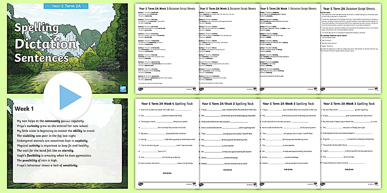 Year 5 Term 2A Spelling Dictation Sentences Activity Pack