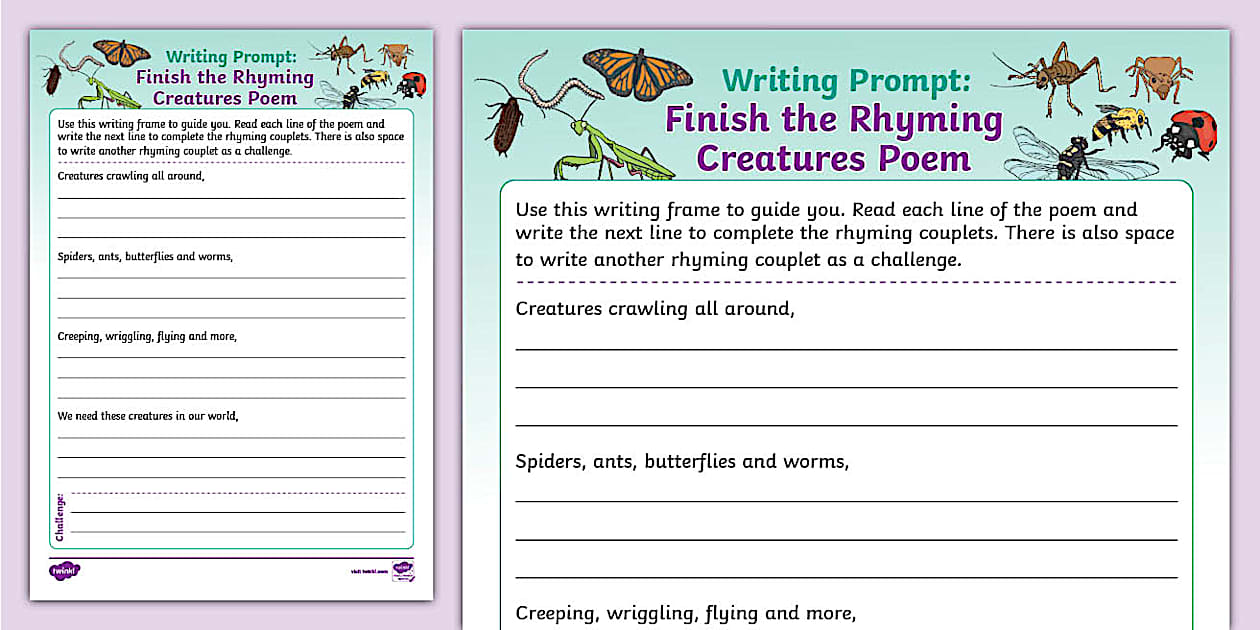 Writing Prompt: Finish the Rhyming Creatures Poem - Twinkl
