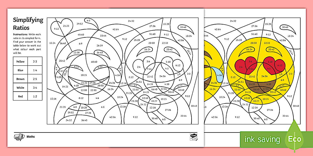 Simplifying Ratios Color by Number Worksheet - Math - Twinkl