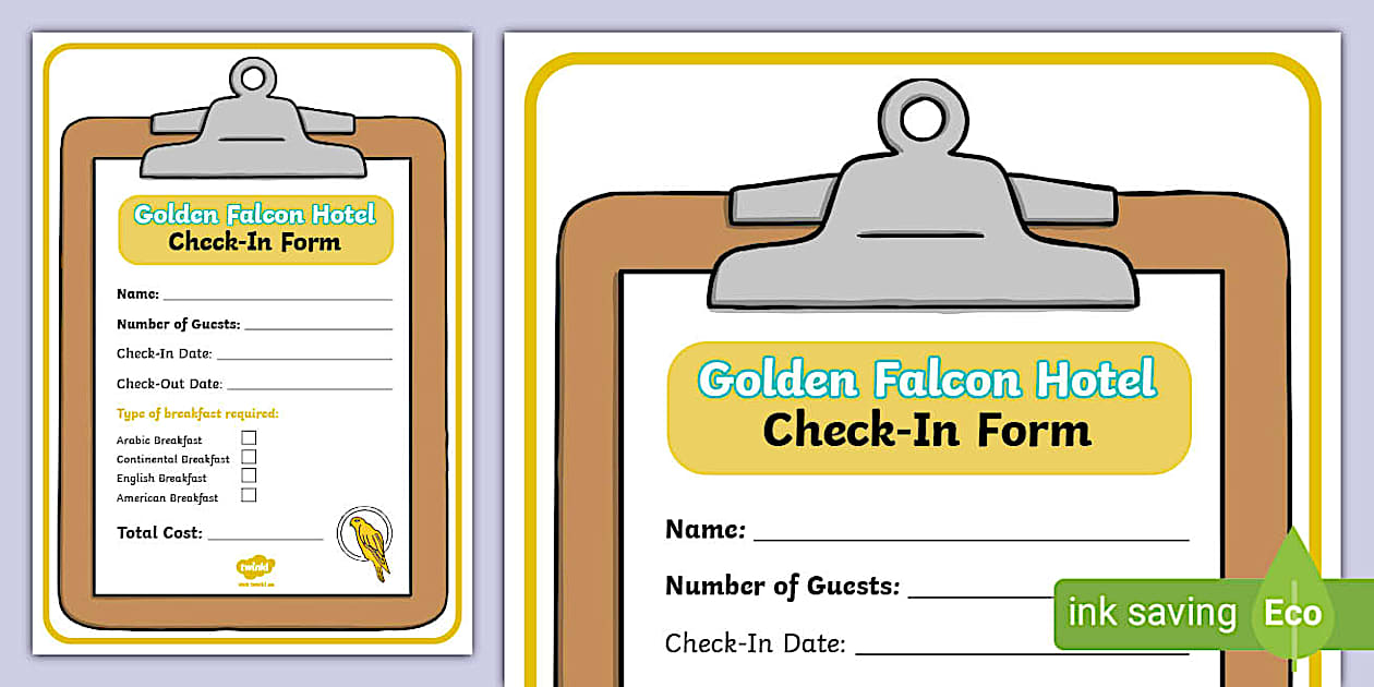 UAE Golden Falcon Hotel Role Play Check-In Sheet