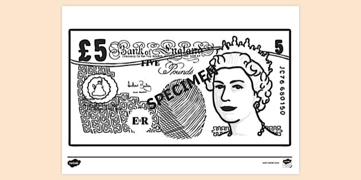 £5 Note Front Colouring Sheet | Colouring Sheets - Twinkl