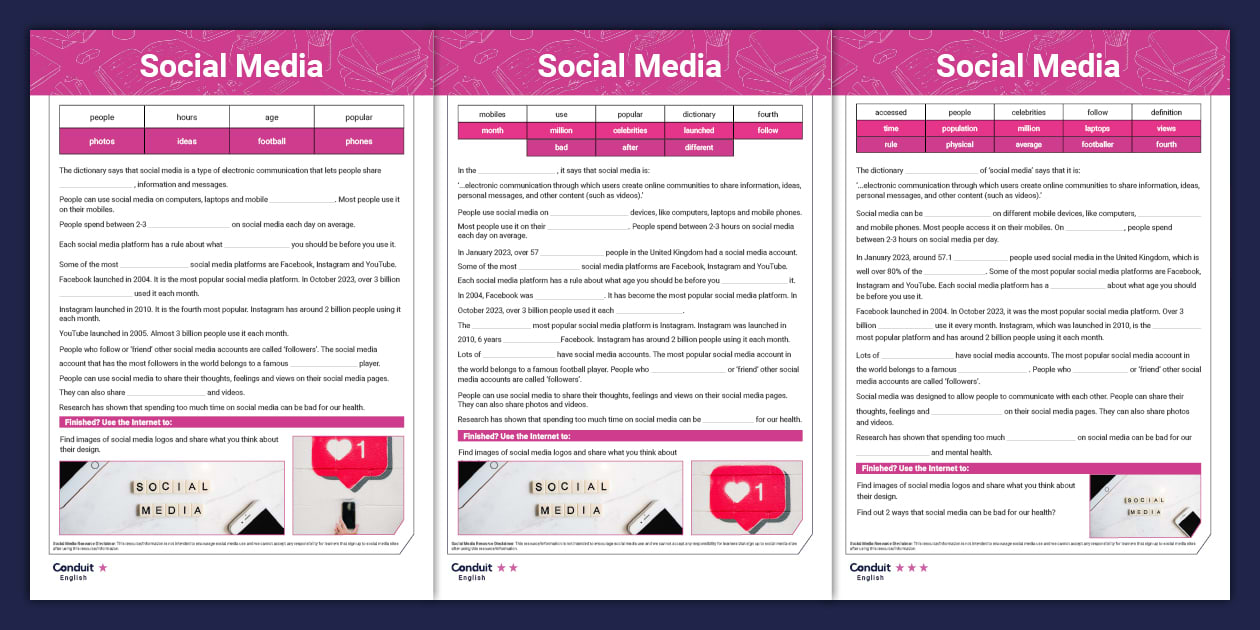 Reinforcing Reading: Social Media Cloze Passages - Twinkl