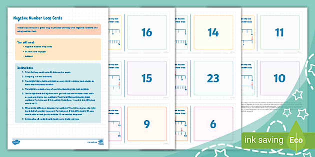 Negative Number Loop Cards (Ages 9 - 10) (teacher made)