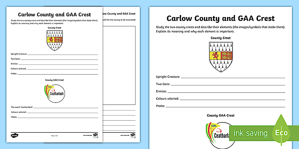 Carlow County and GAA Crest Worksheet / Worksheet - Twinkl