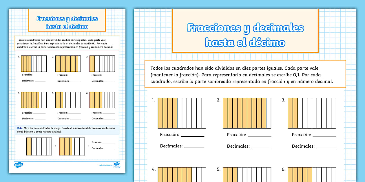 Ficha de actividad: Fracciones y decimales hasta el décimo