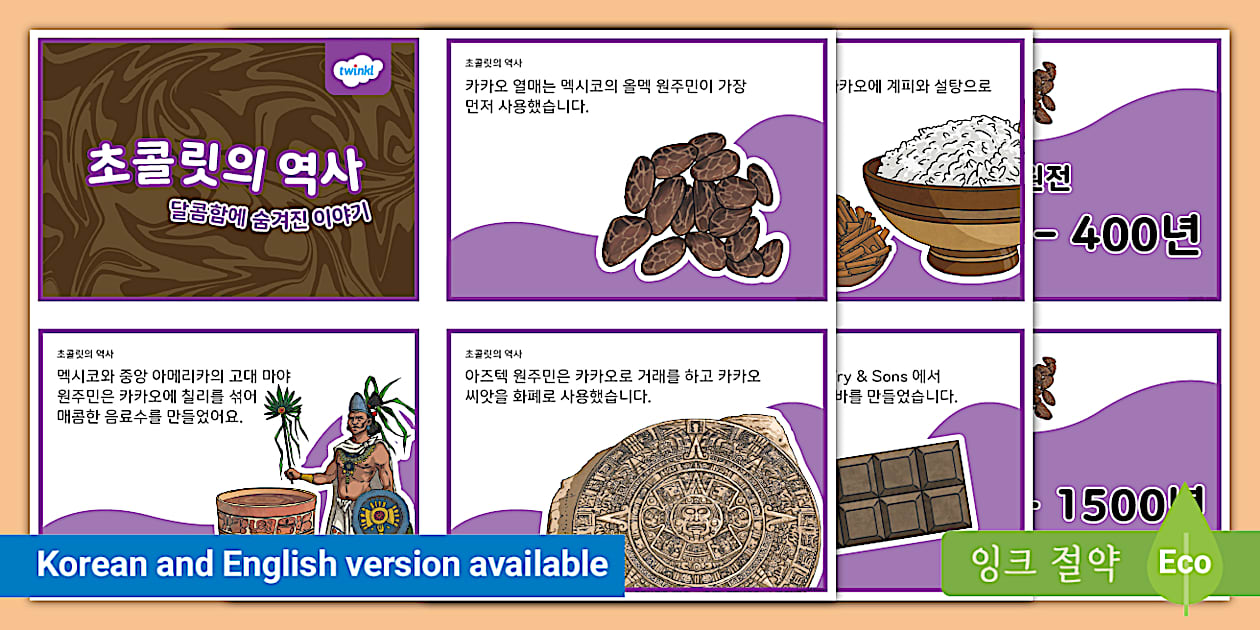 초콜릿의 역사 타임라인 순서 카드 The History of Chocolate Timeline Ordering Cards