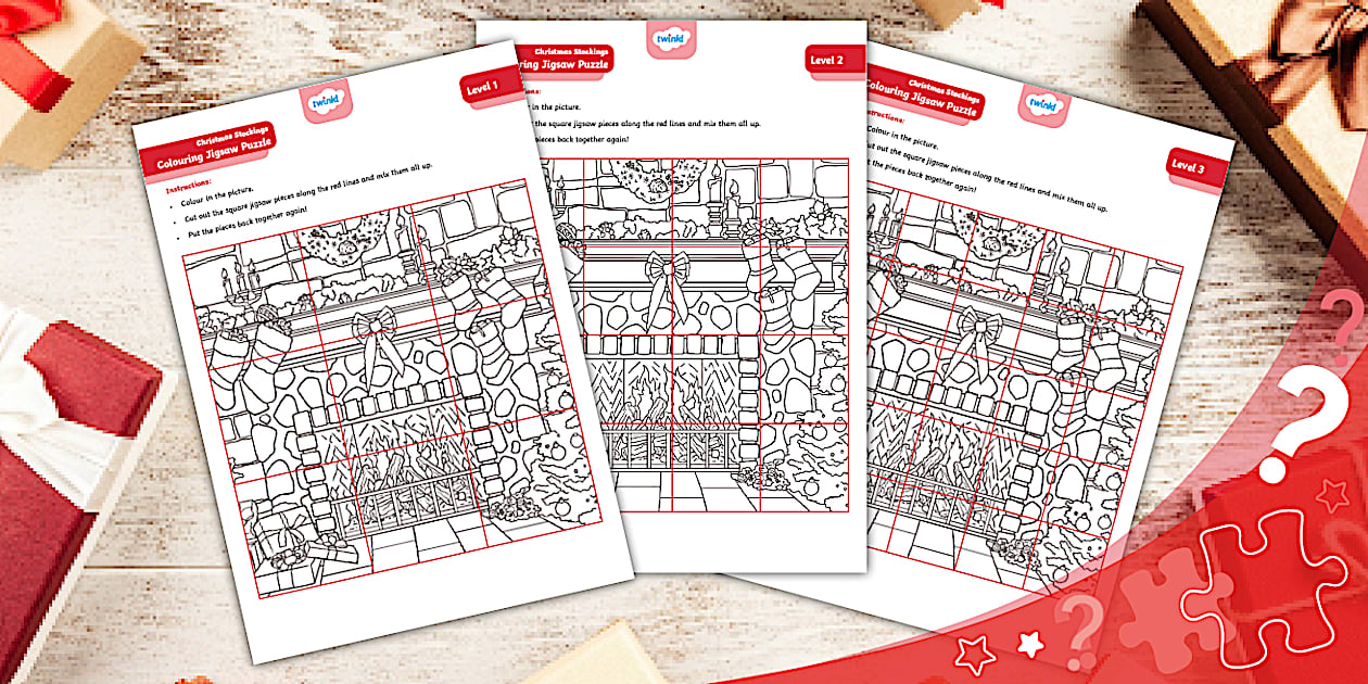 Christmas Stockings Colouring Jigsaw Puzzle Pack - Twinkl