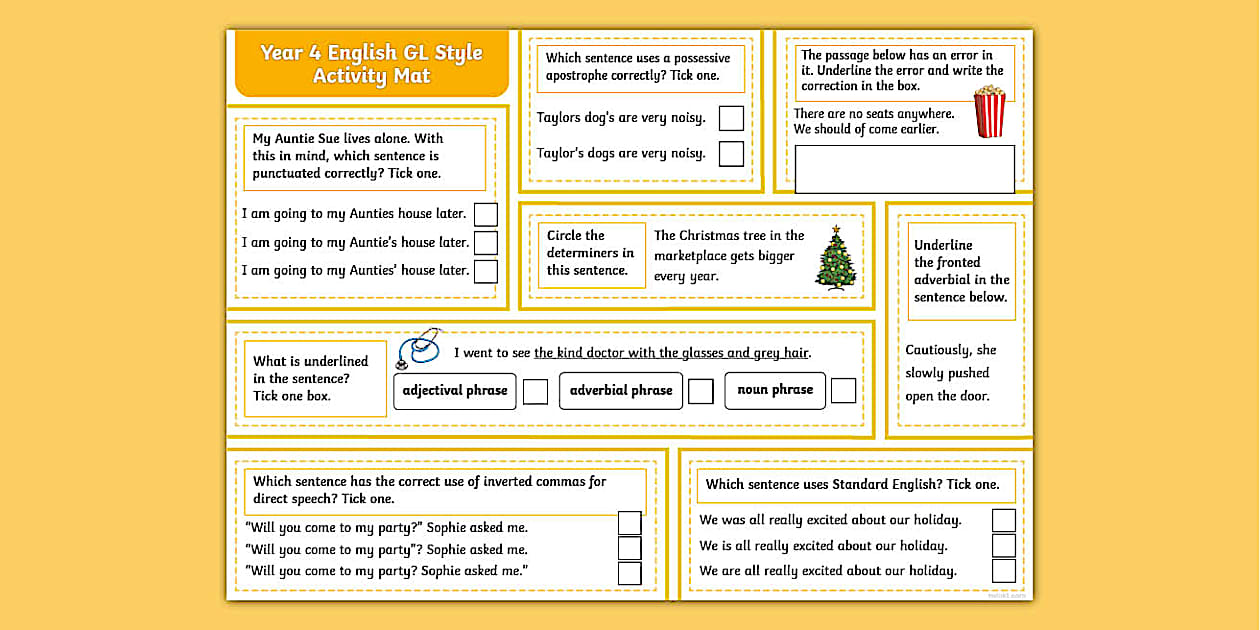 Year 4 English GL Style Activity Mat (teacher made) - Twinkl