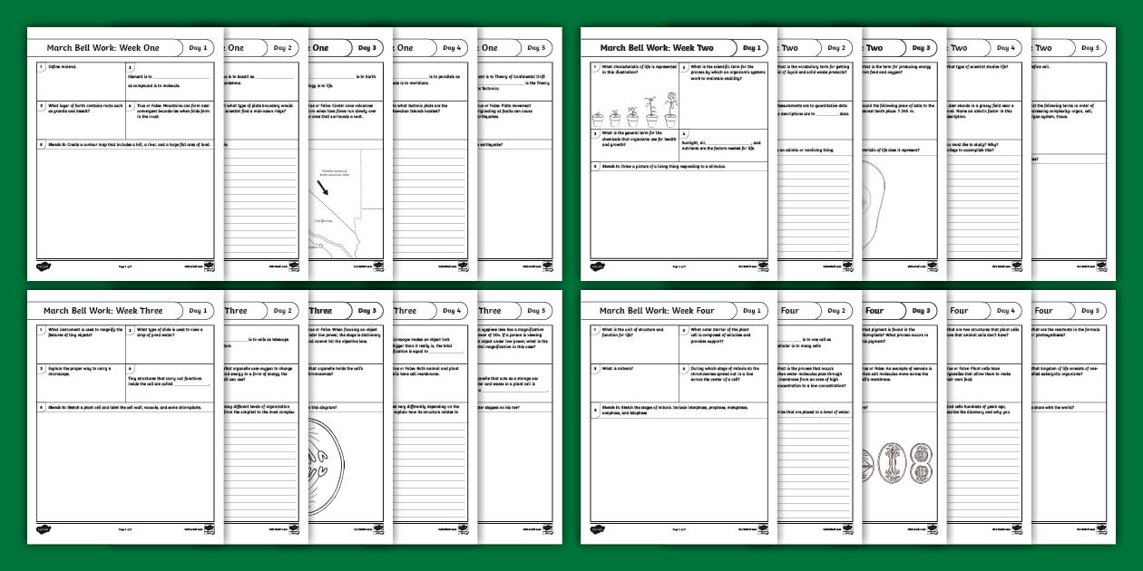 Sixth Grade Science March Bell Work Bundle (teacher made)