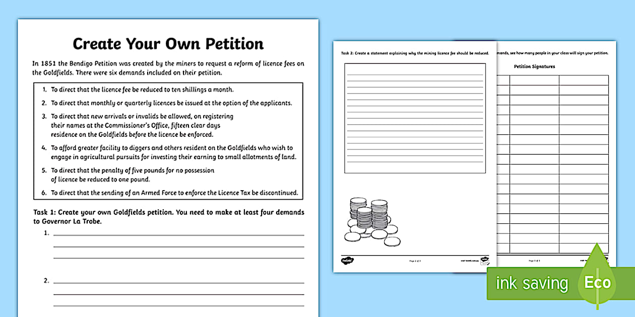 Create Your Own Petition Worksheet (teacher made) - Twinkl