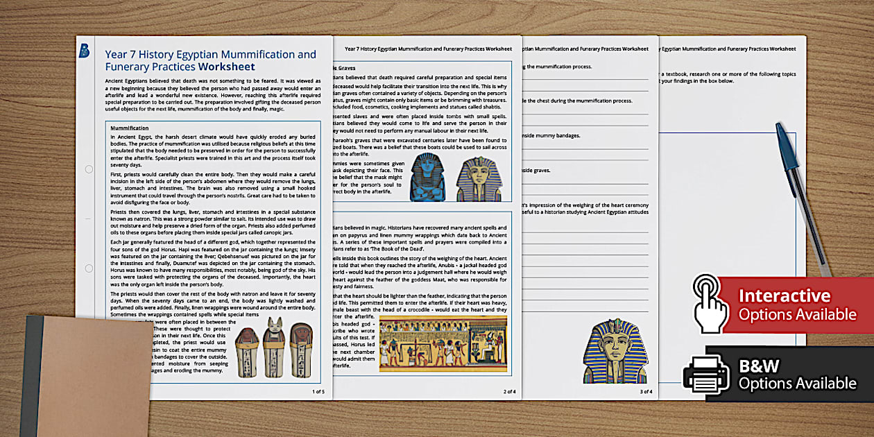 Year 7 Mummification Reading Comprehension - HASS - Twinkl