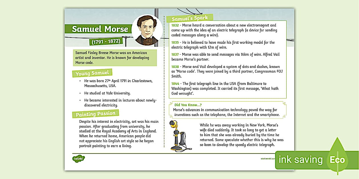 Samuel Morse Fact File - Twinkl - KS2 Resources - History
