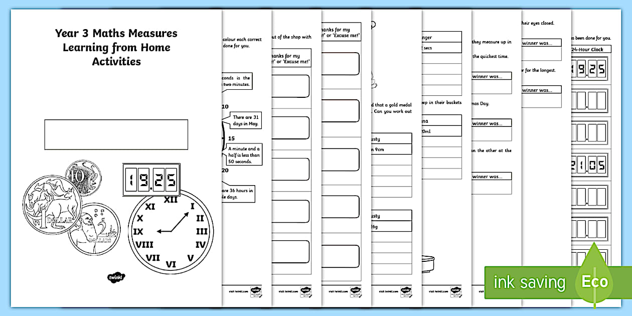NSW Australia Stage 2 Learning From Home Maths Workbook Measures Activity