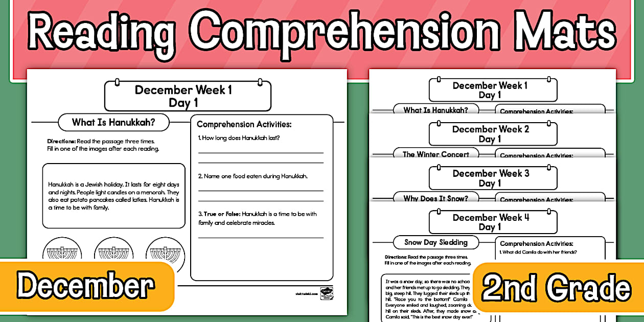 Second Grade December Daily Reading Comprehension Mats