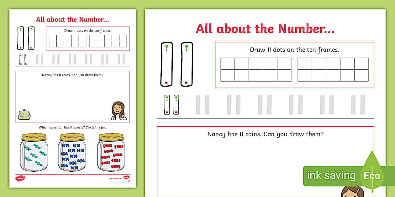 All About Number 11 Worksheet (teacher made) - Twinkl