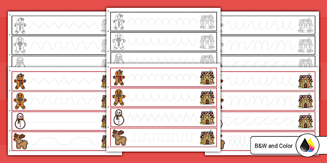 Gingerbread Fine Motor Tracing Cards: Lines