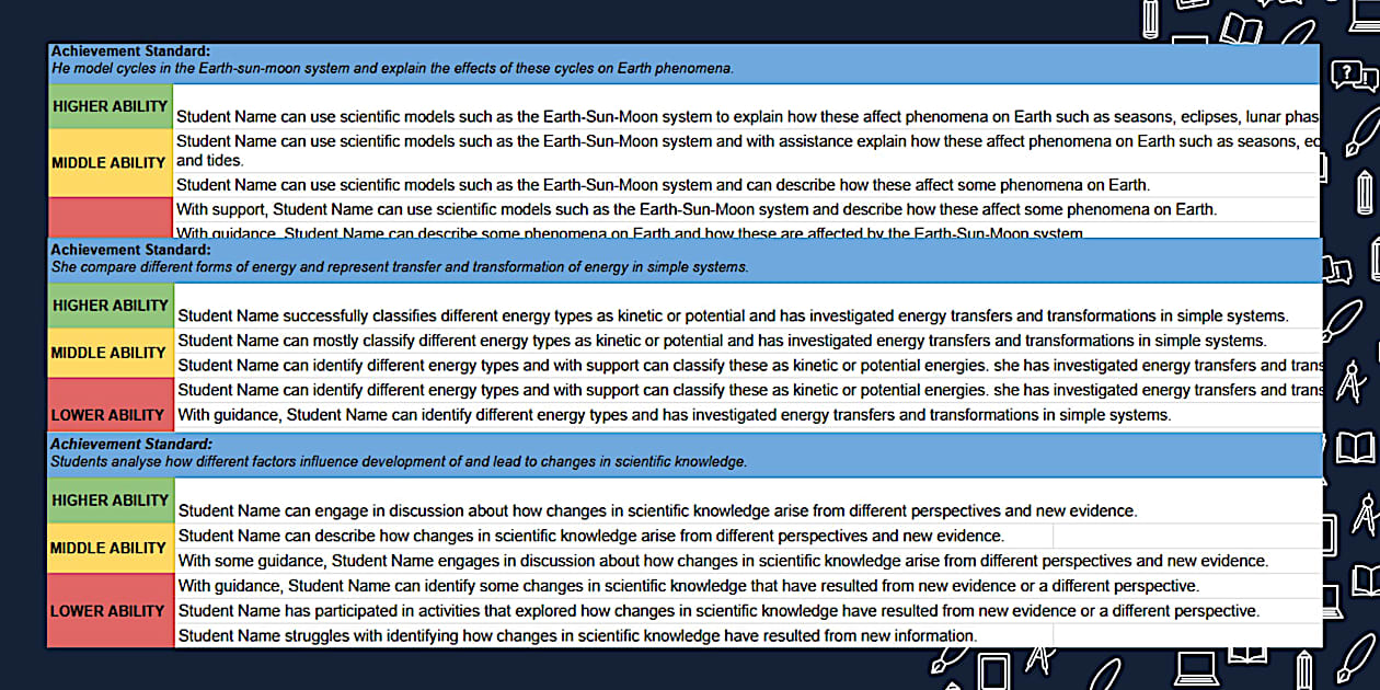 Science Report Writing Comments Spreadsheet Pack - Twinkl