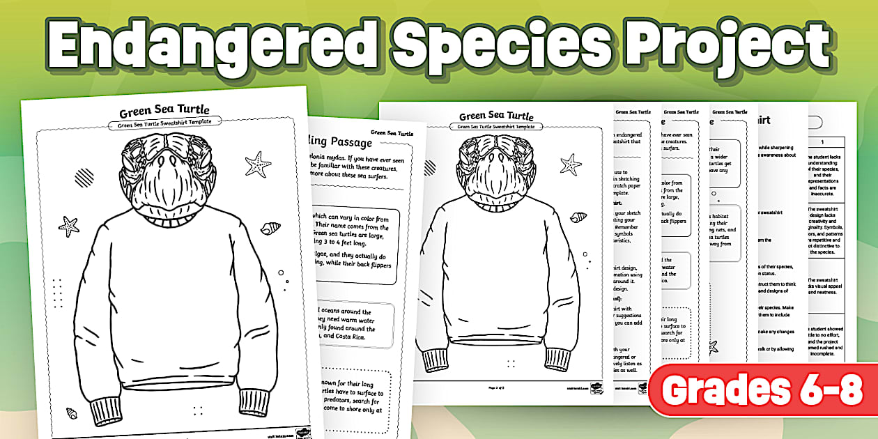 Green Sea Turtle Research and Sweatshirt Project for 6th-8th