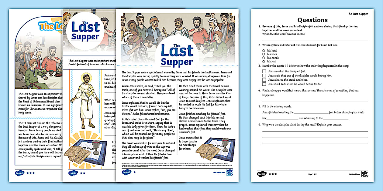 LKS2 The Last Supper Differentiated Reading Comprehension Activity
