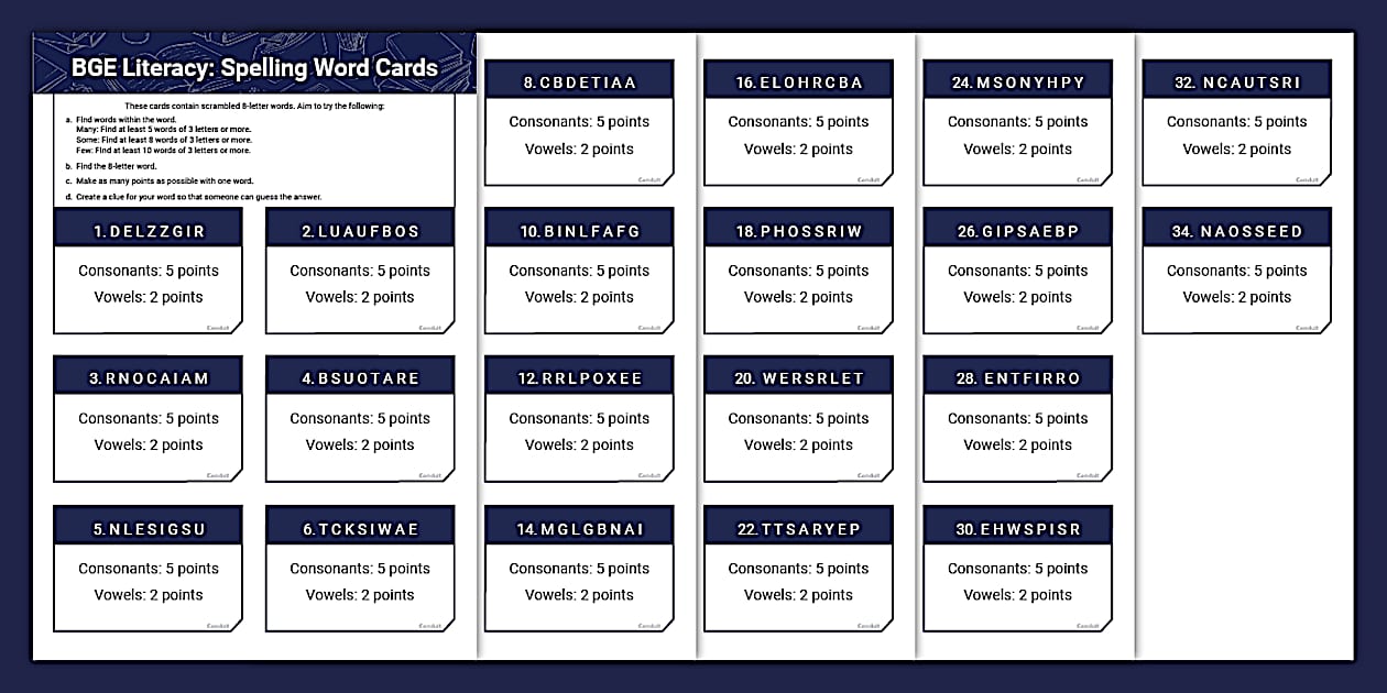 BGE Literacy: Spelling Word Card Game (Teacher-Made)