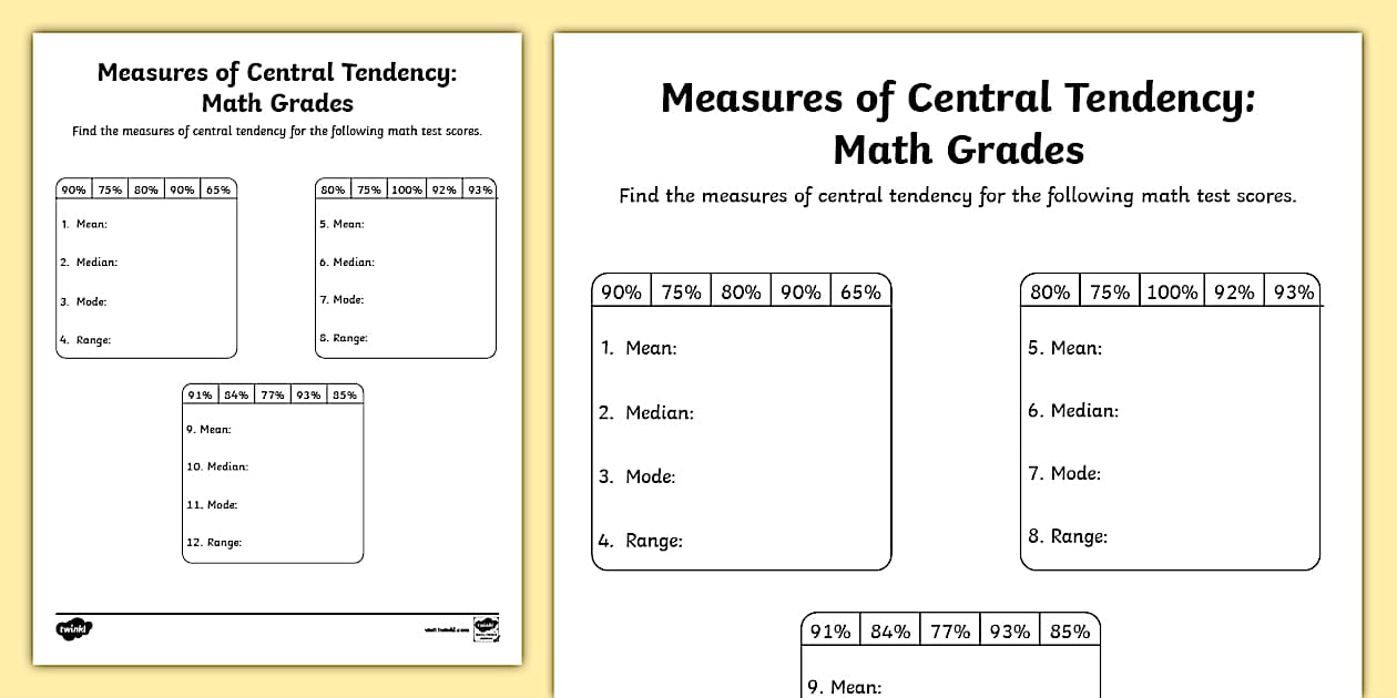 Finding Measures of Central Tendency Worksheet: Math Grades