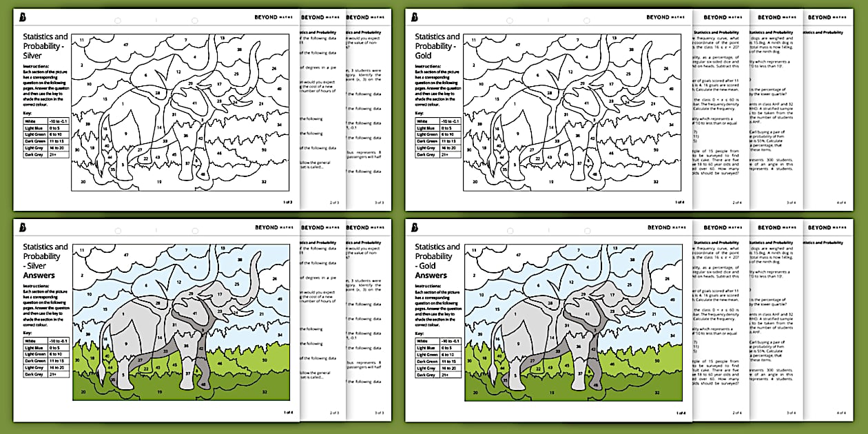 Probability and Statistics Worksheet: Colour by Number