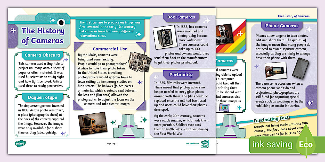 The History of Cameras Fact File - Inventions - Twinkl - KS2