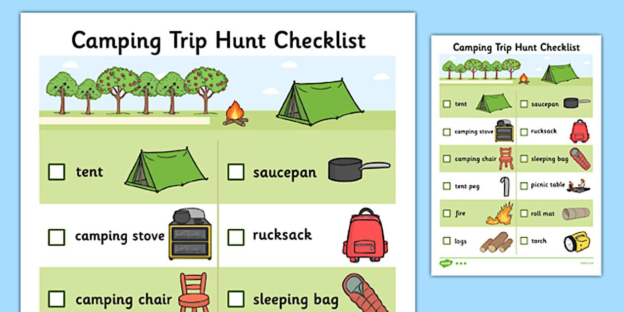 Black and White Camping Trip Hunt Checklist - Twinkl