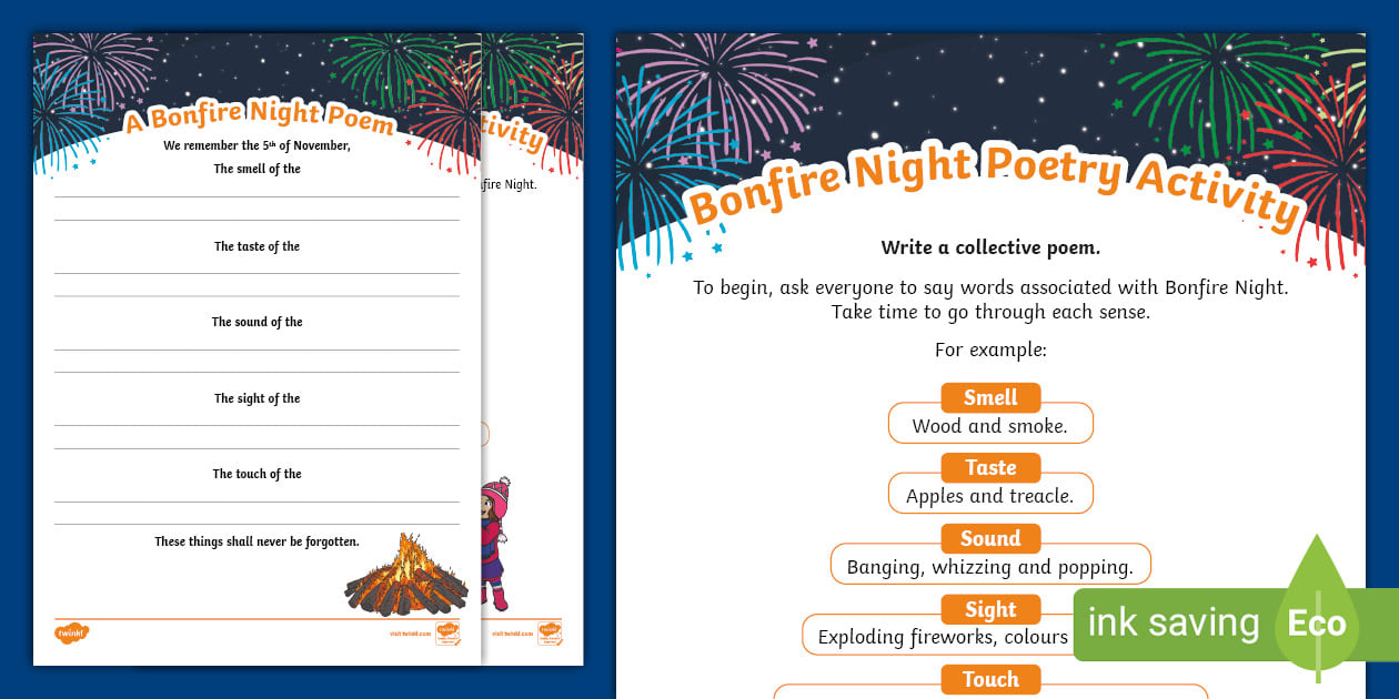 Editable Bonfire Night Poetry - Bonfire Night Poems - Twinkl