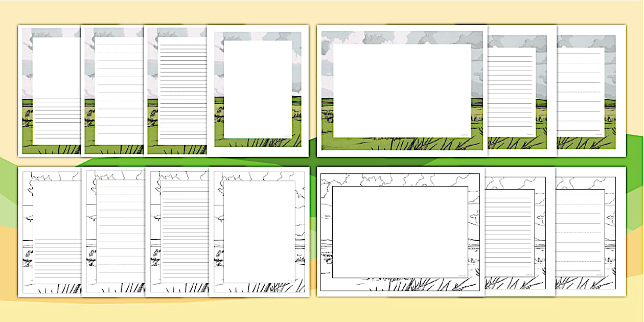 Blank and Lined Journal Writing Pages - Grassland Biome Border