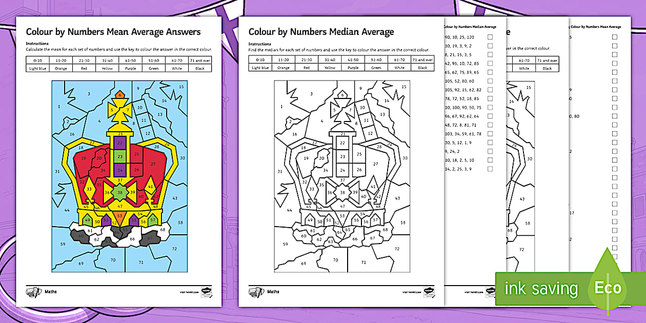 Mean, Median & Mode Colour by Number | KS3 Maths