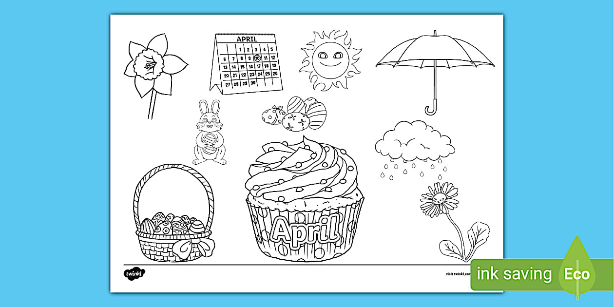 April Doodle Colouring Page (teacher made) - Twinkl