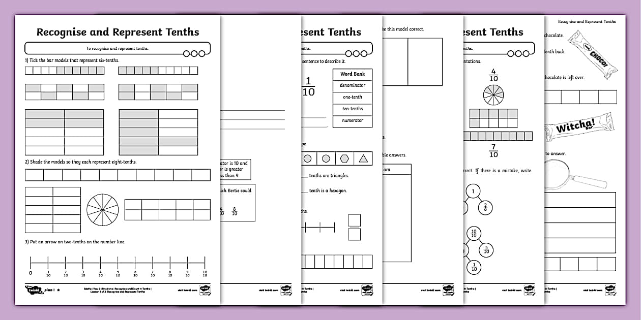 👉 Recognise and Represent Tenths Differentiated Maths Worksheets