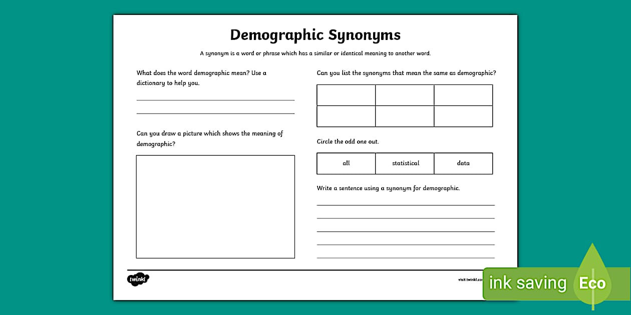 Demographic Synonyms Worksheet (Teacher-Made) - Twinkl