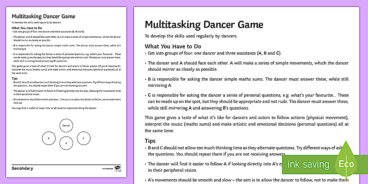 The Multitasking Dancer Game | Dancing Game (teacher made)