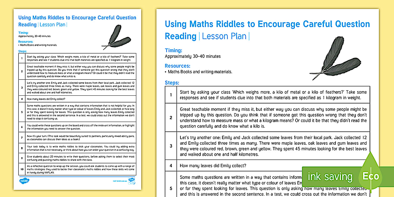 Editable Using Maths Riddles to Encourage Carefully Reading Questions ...