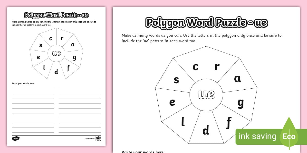 Polygon Word Puzzle - ue (Teacher-Made) - Twinkl