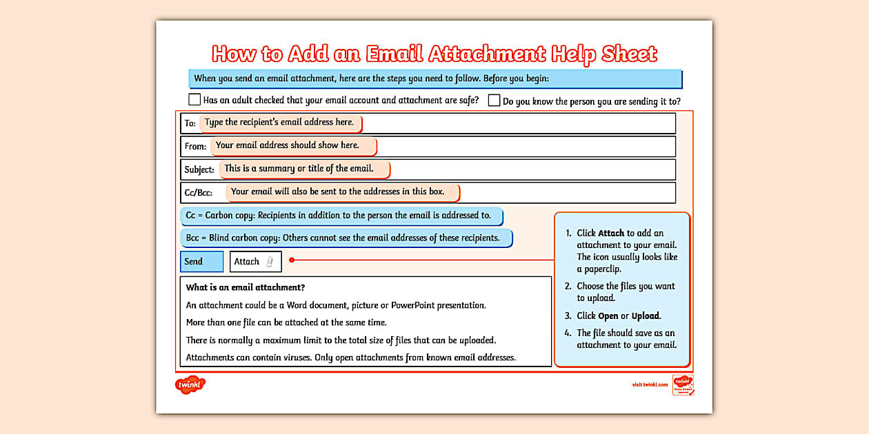 How to Add an Email Attachment Help Sheet - Twinkl - KS2