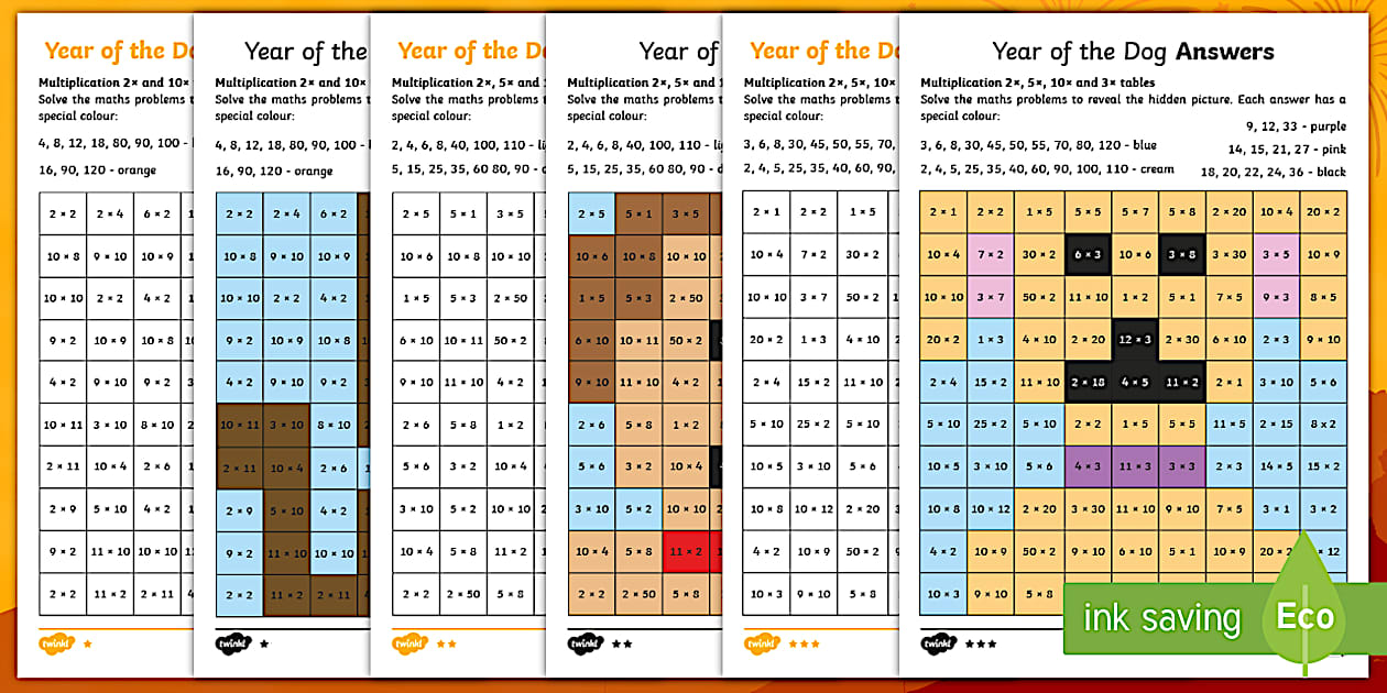 Middle Ability KS1 The Year of the Dog Multiplication Mosaics ...