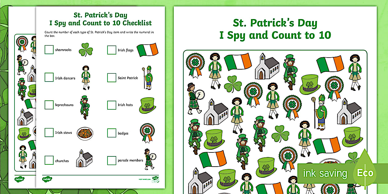 St. Patrick's Day I Spy and Count Activity to 10 - Twinkl