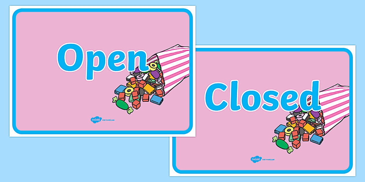 Editable Sweet Shop Role Play Open and Closed Signs - Twinkl