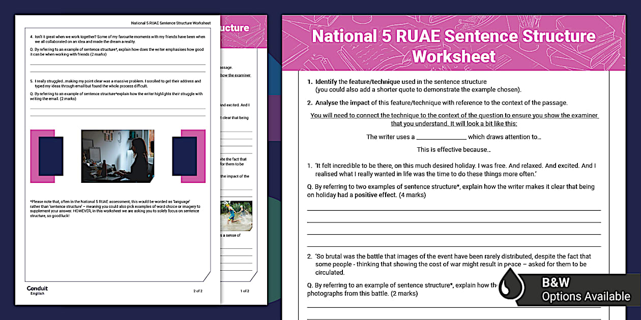 National 5 RUAE Sentence Structure Worksheet (Teacher-Made)
