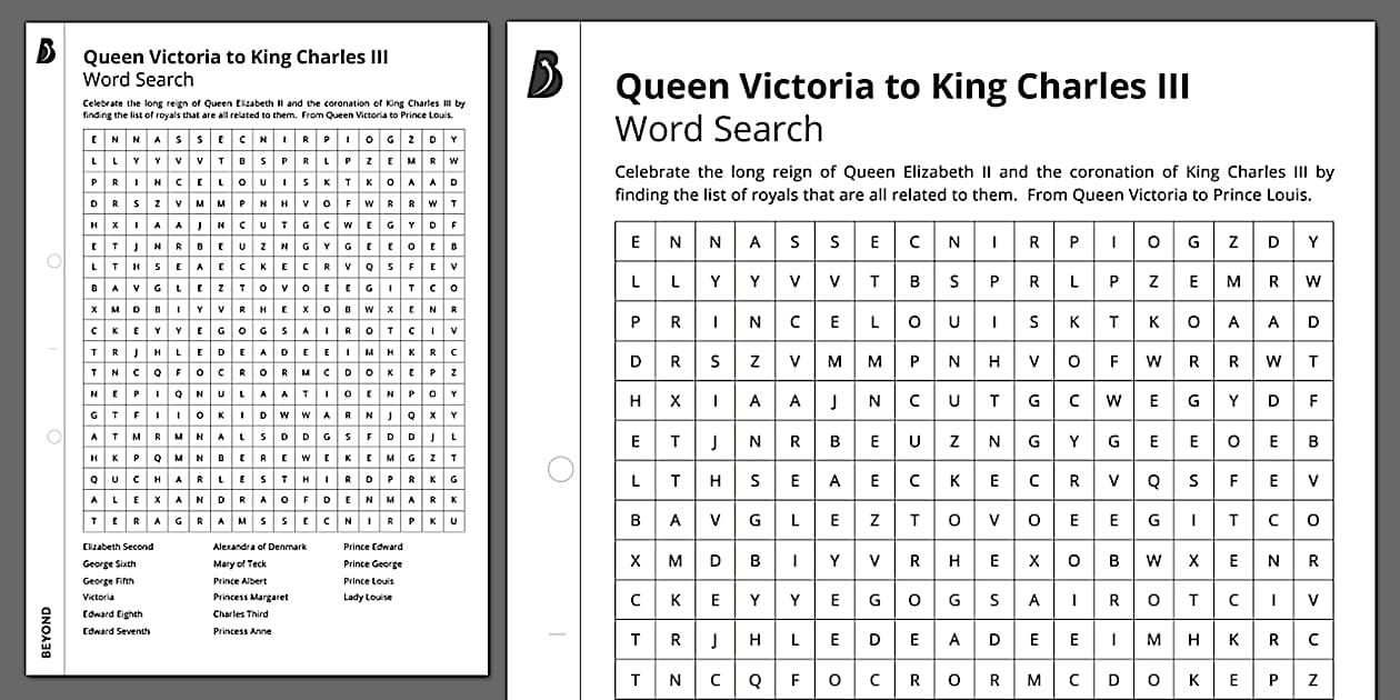 Queen Victoria to King Charles III Word Search - Twinkl