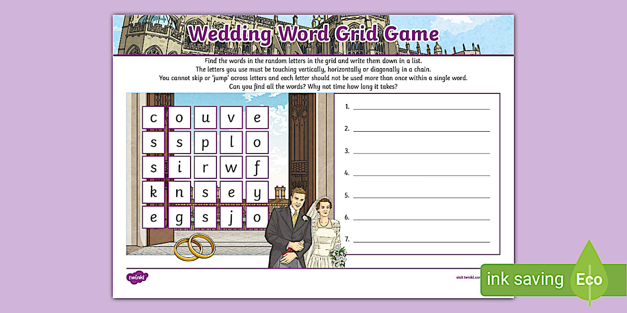 Wedding Word Grid Game (teacher made) - Twinkl