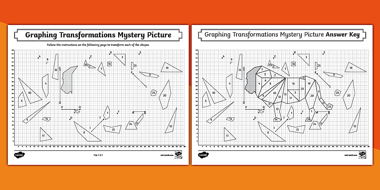 Eighth Grade Graphing Transformations Mystery Picture Lion Worksheet