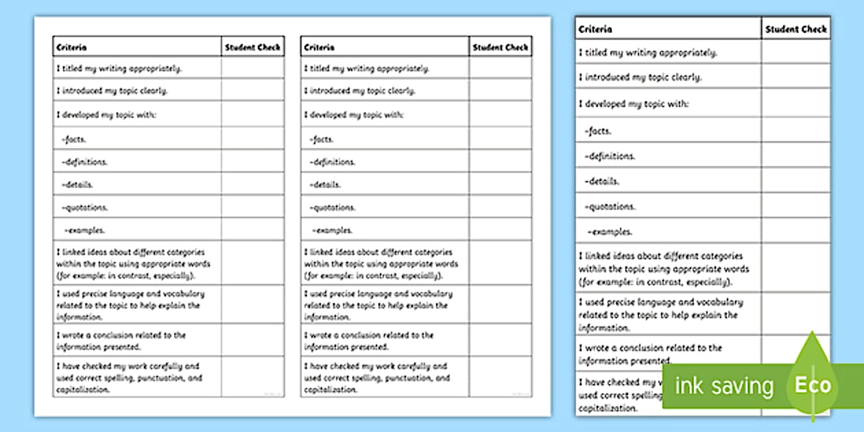 Fifth Grade Informational/Expository Writing Genre Checklist