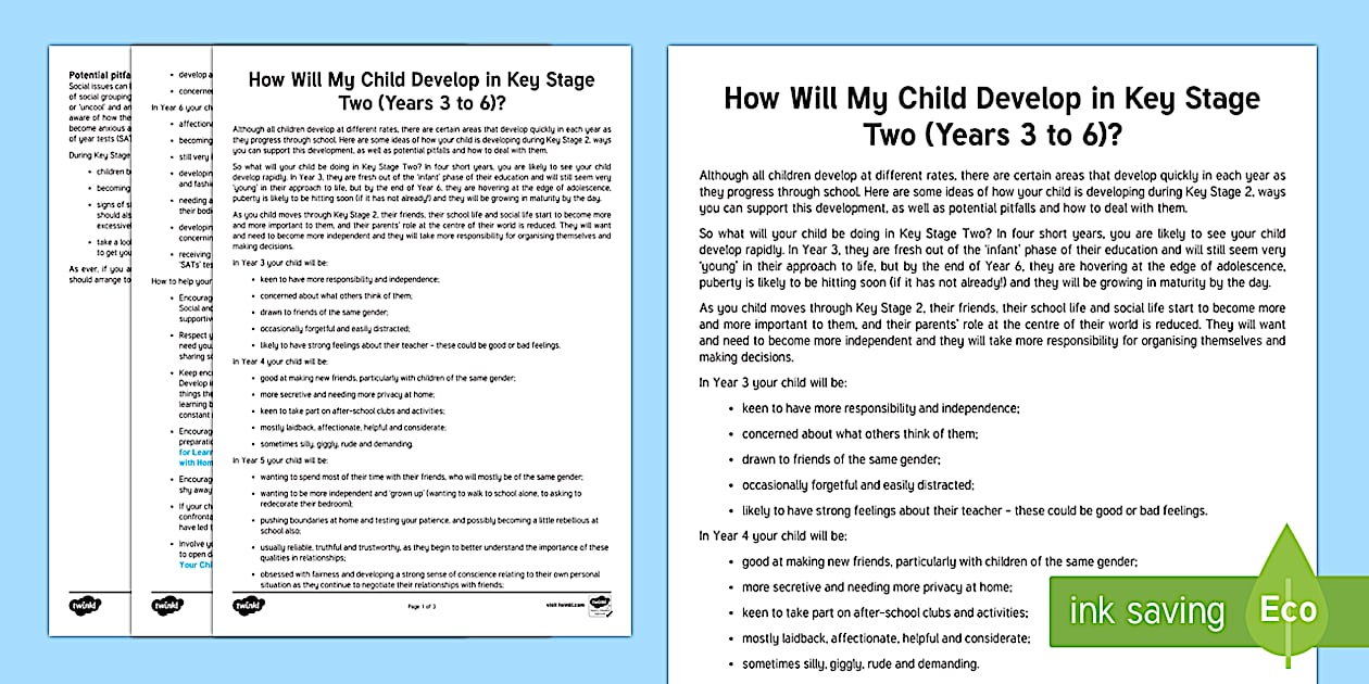 How Your Child Develops in Key Stage Two Parent and Carer Information Sheet