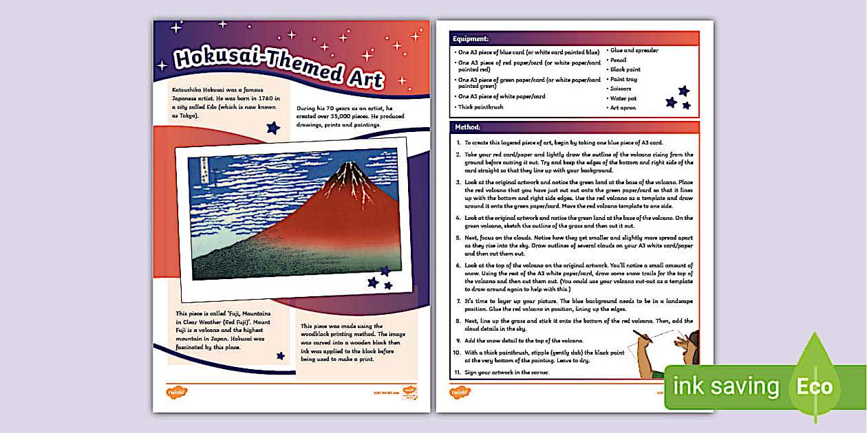 Hokusai Themed Volcano Art KS1/KS2 Activity (teacher made)
