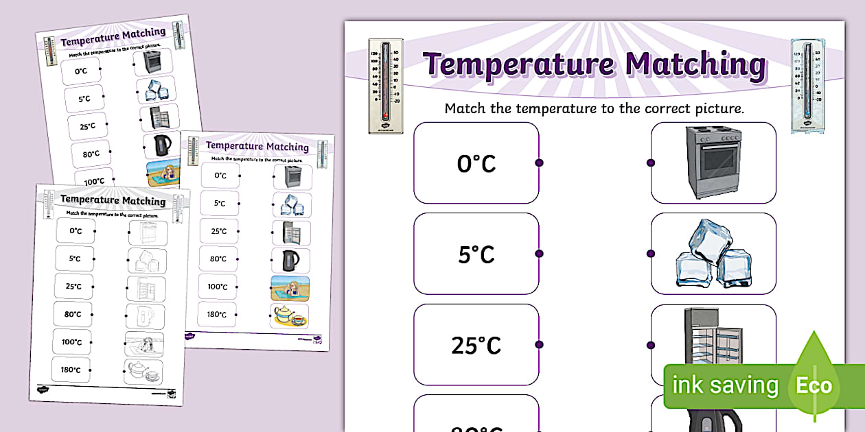 Temperature Matching Worksheet (Teacher-Made) - Twinkl